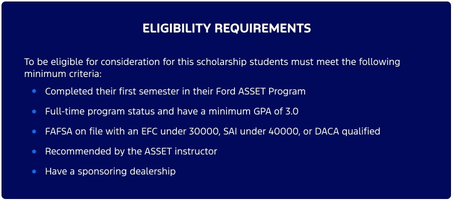 ASSET Scholarship | New Ford Tech